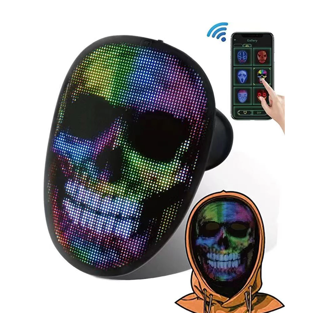 Led Mask Wifi Hd Gif Video Programmable Application Masquerade Party ...