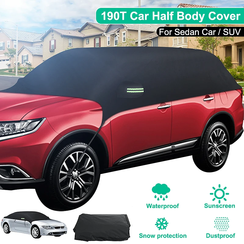 Universal-Half-Car-Cover-Sun-Uv-Snow-Dust-Rain-Resistant-Durable-Covers ...