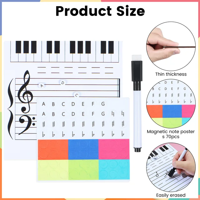 Music Note Flashcards For Beginners Piano Keys Teacher & Magnetic ...