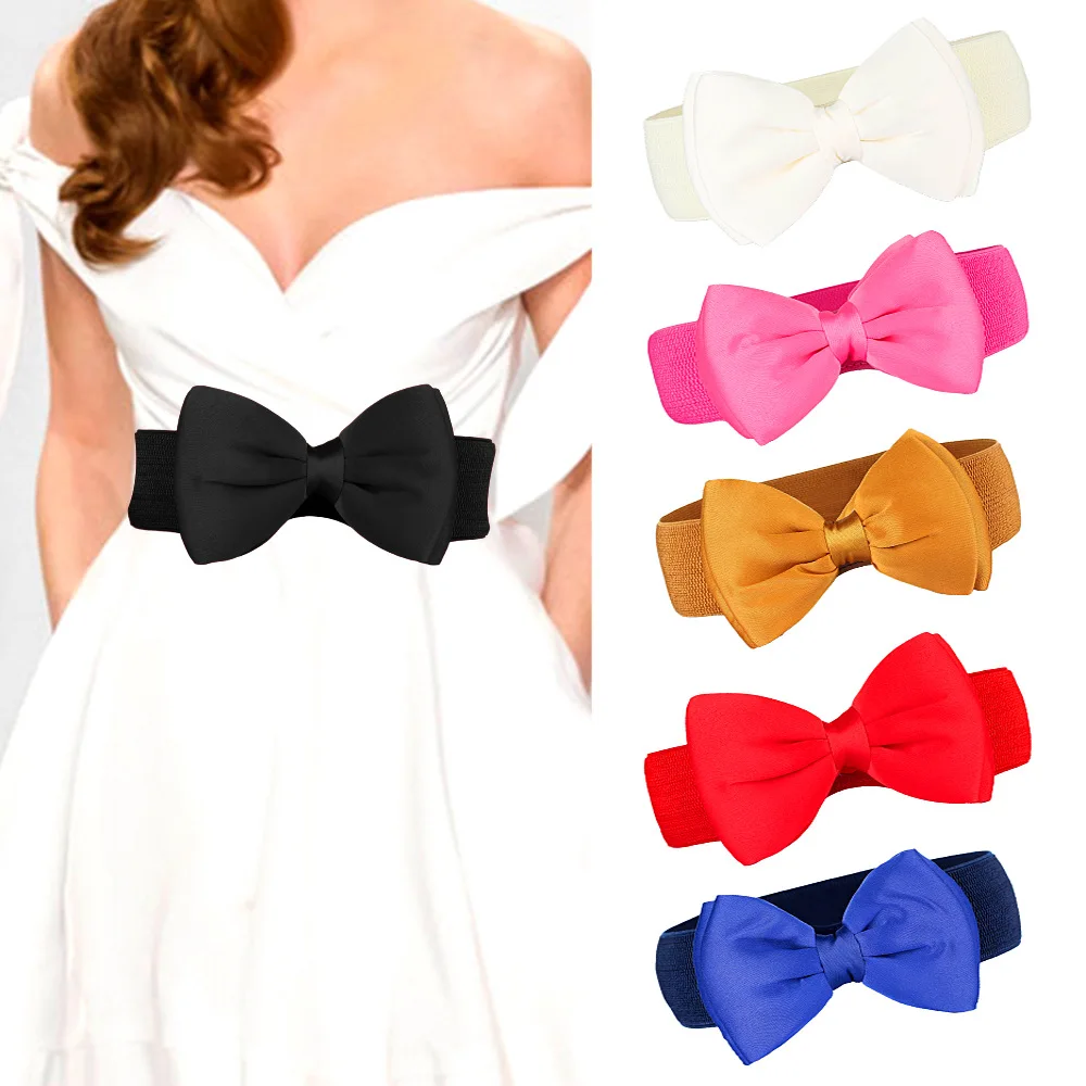 Women-Elastic-Wide-Stretch-Buckle-Bowknot-Bow-Waistband-Waist-Belt ...