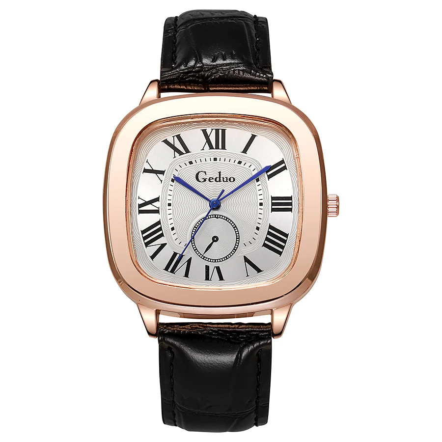 New 2025 Quartz Watch Men's Women's Fashion Square Leather Gold White ...
