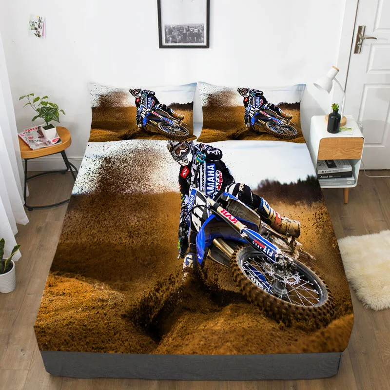 Motorcycle pattern Fitted Sheet Set Single,Motocorss Microfiber Box ...