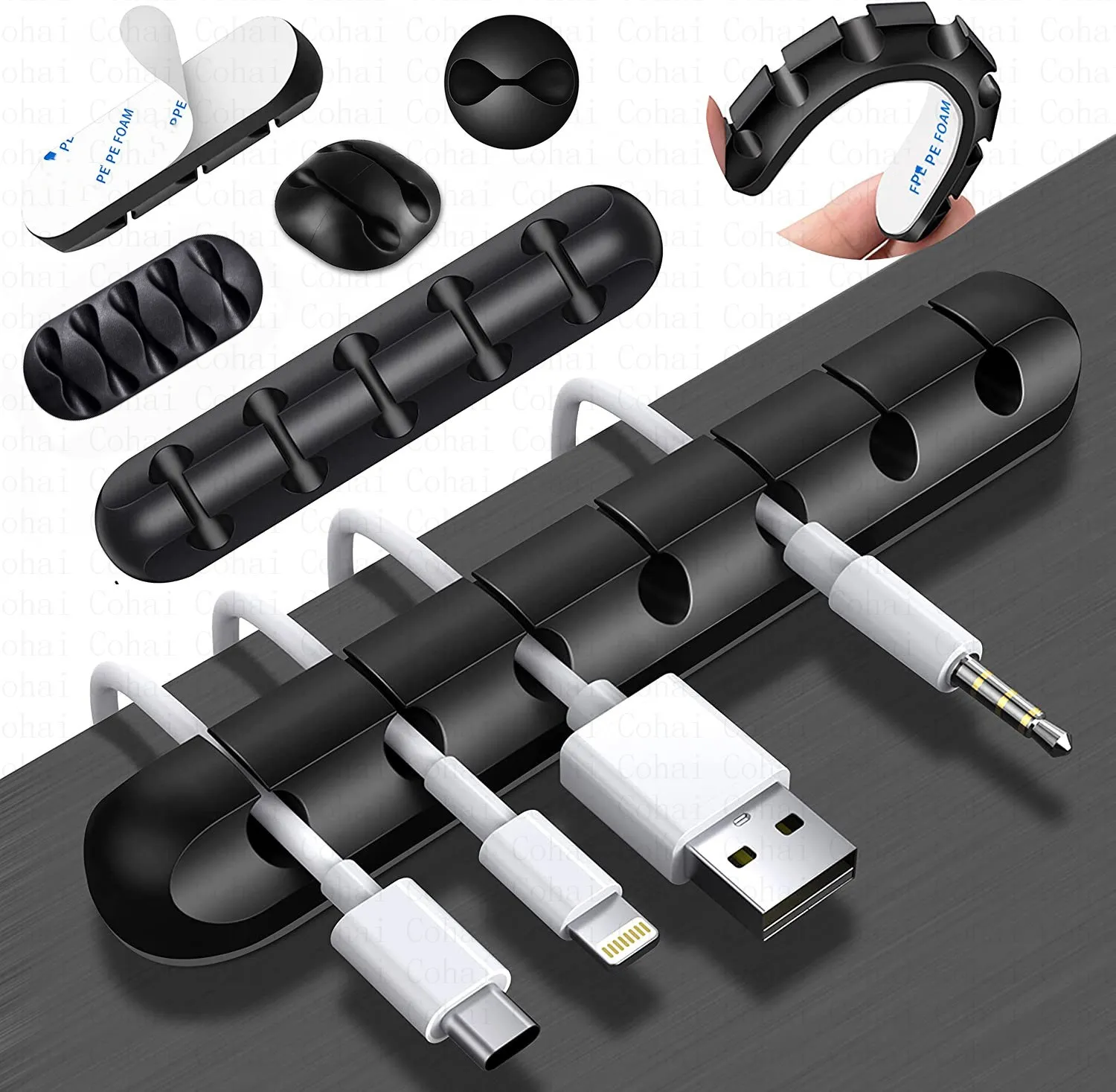 Silicone USB Cable Organizer Cable Winder Desktop Tidy Management Clips ...