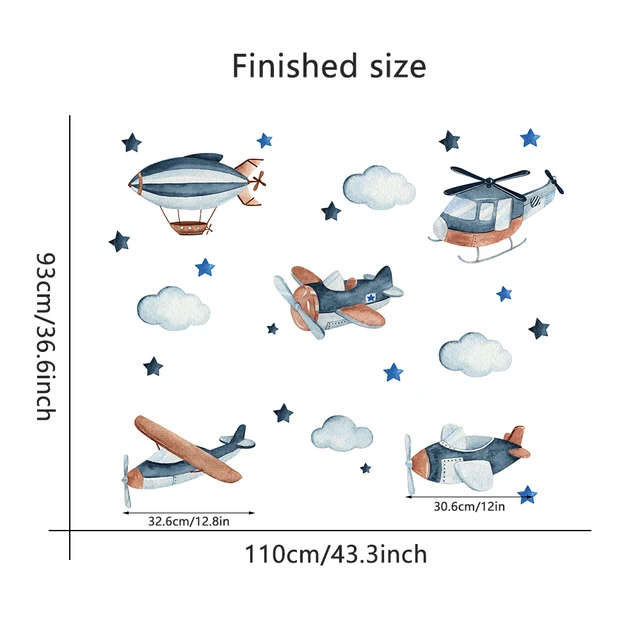 Flight Aircraft Plane Wall Stickers for Nursery Kids Boy Bedroom Study ...