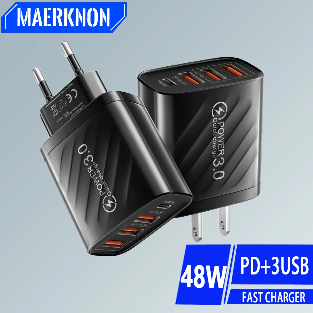 48W-USB-PD-Charger-Quick-Charge-3-0-4-Ports-Type-C-Phone-Power-Adapter ...