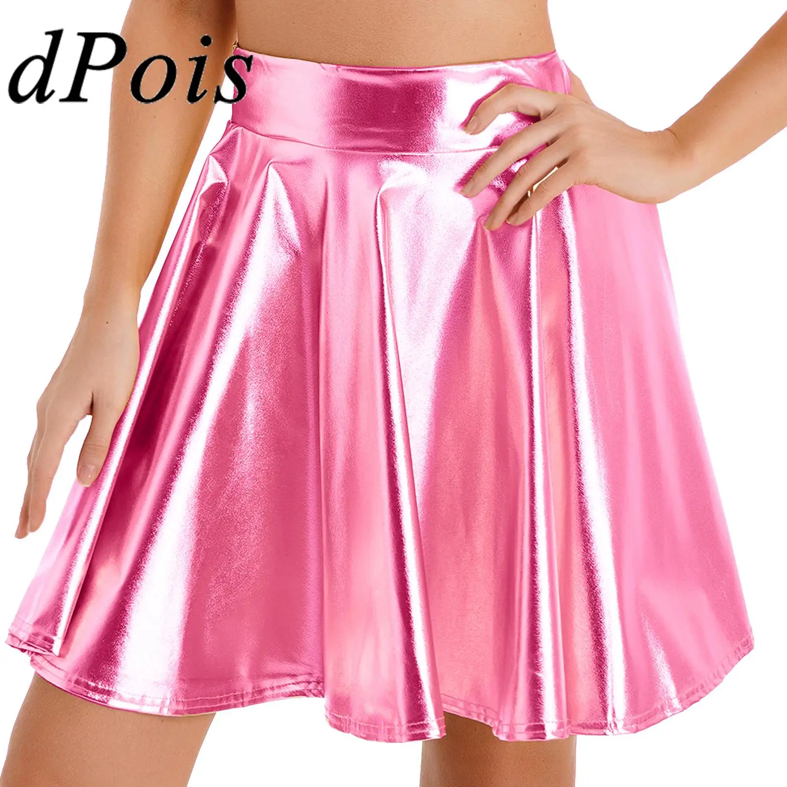 Women-Shiny-Metallic-High-Waist-Skirts-Glossy-Ruffle-Mini-Skirts-for ...