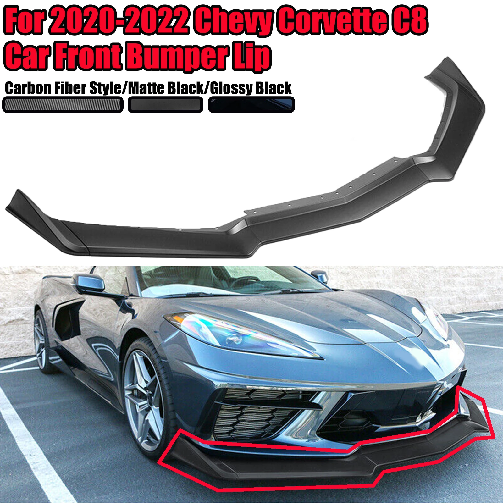 For 2020-2022 Chevy Corvette C8 5vm Style Front Bumper Lip Diffuser ...