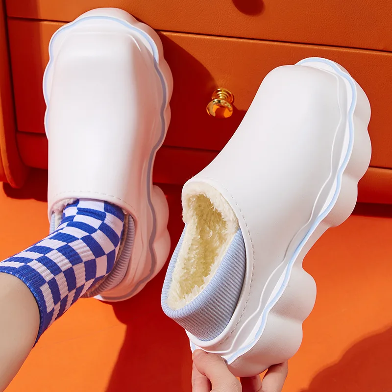 New Cloud Cotton Candy Slippers Women Thick Bottom Waterproof Non slip ...