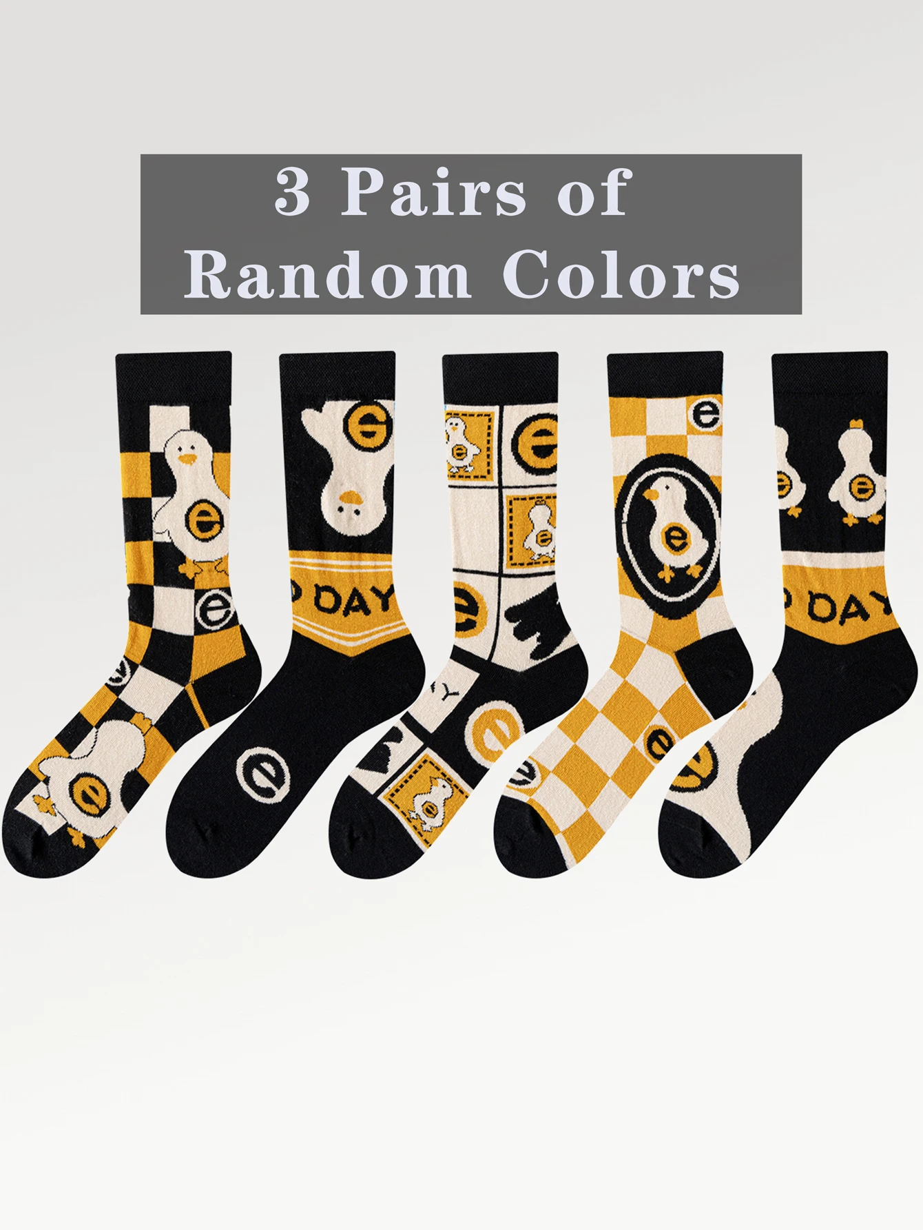 3-Pairs-of-Random-Colors-Duck-Printed-Socks-Women-Cartoon-Animal-Sock ...