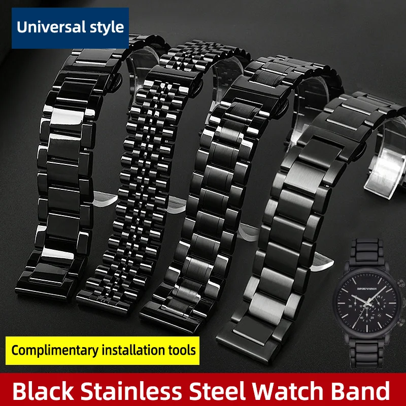 Stainless-Steel-Watch-Band-20mm-22mm-Black-Watch-Strap-for-Armani-Black ...