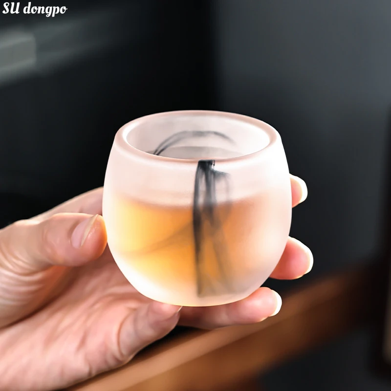 60ml-Chinese-Ink-Black-Glass-Master-Tea-Cup-Frosted-Transparent-Merit ...