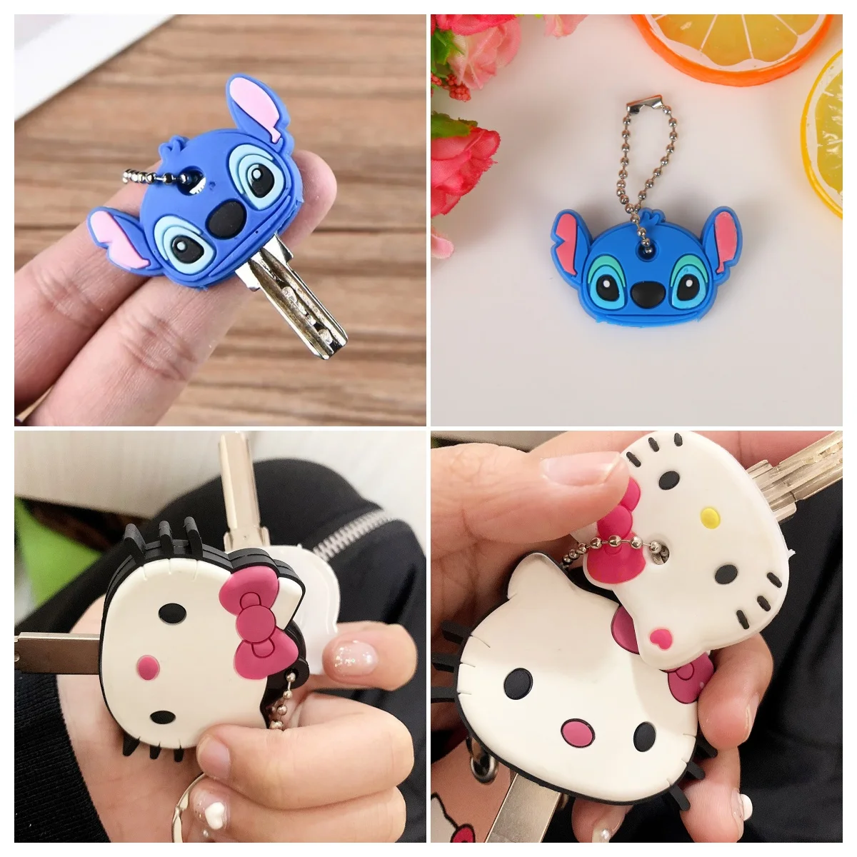 Stitch-hello-kitty-Key-Protective-Caps-Anime-Lilo-Stitch-Cartoon ...