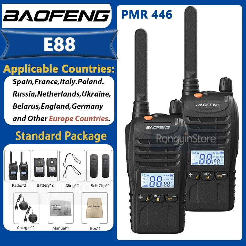 Baofeng Mini Walkie Talkie E88 PMR 446 USB Portable Two-way Radio 2 ...