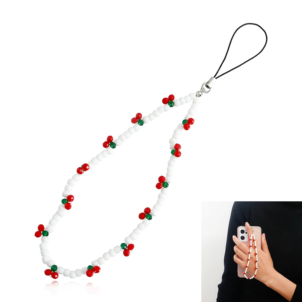 Trendy Pearl Phone Chains For Women Cherry Beaded Cellphone Straps ...