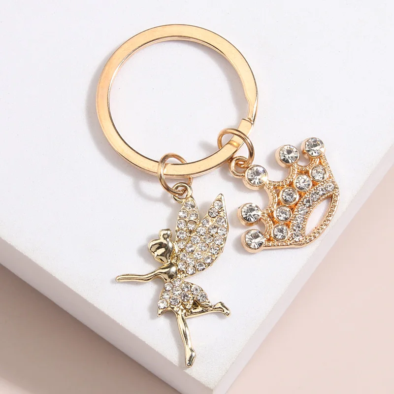 Cute-Enamel-Keychain-Crown-Flower-Fairy-Crystal-Key-Ring-Wings-Key ...
