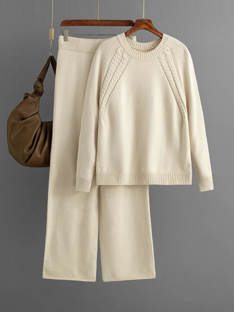 Two-Piece-Set-Women-Top-and-Pants-2024-Autumn-Winter-Solid-Knit-Sweater ...