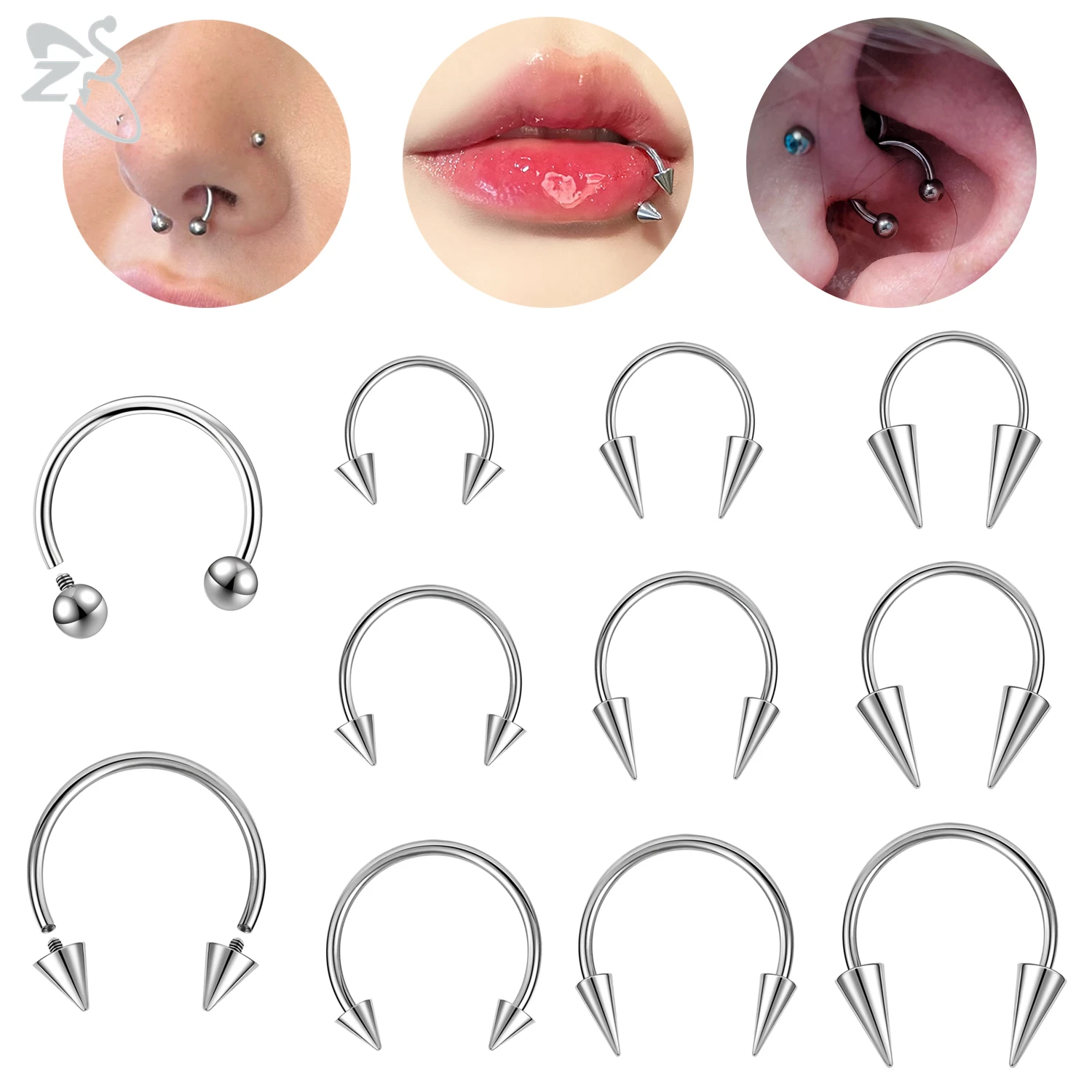 ZS-1-PC-Stainless-Steel-Horseshoe-Nose-Ring-18G-16G-Internal-Thread ...