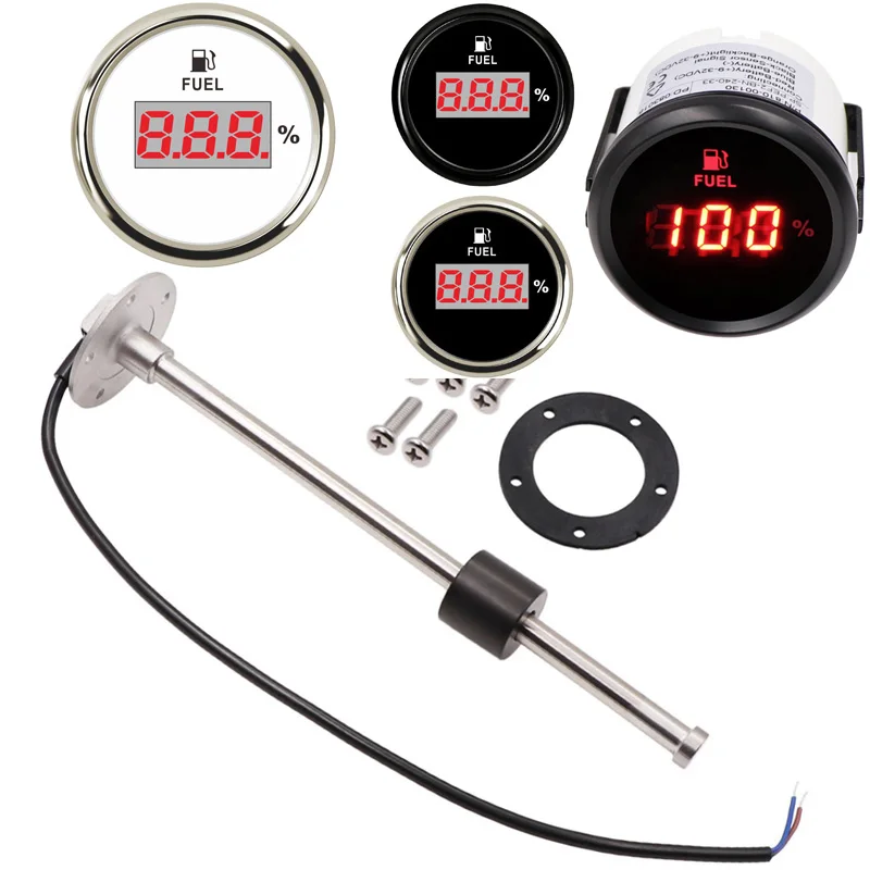 Auto-52mm-0-190-240-33ohm-Digital-Fuel-Level-Gauges-Red-Backlight-100 ...