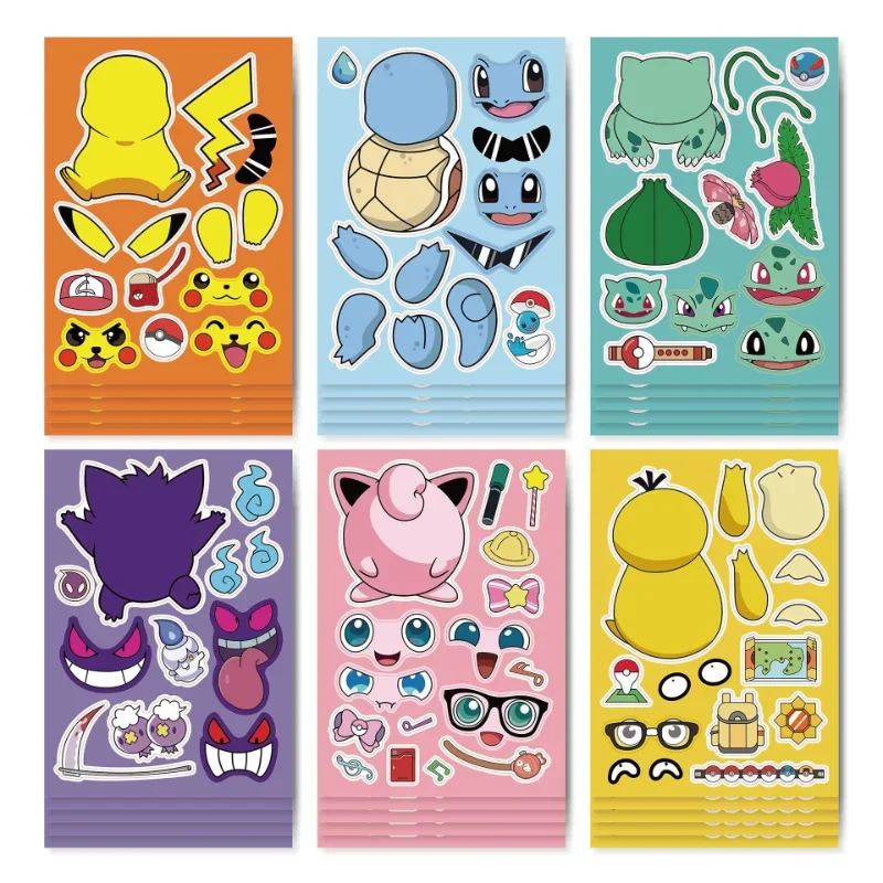 6pcs-Pokemon-Pikachu-Children-DIY-Puzzle-Sticker-Funny-Games-Make-a ...