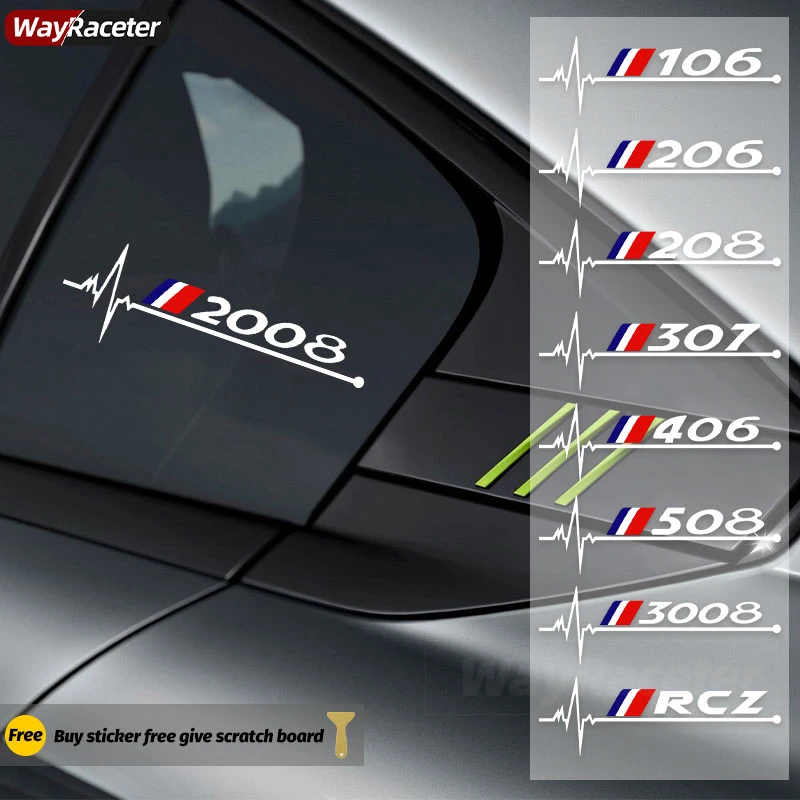 2 Pcs Reflective Car Window Stickers Body Decal For Peugeot 3008 5008 ...