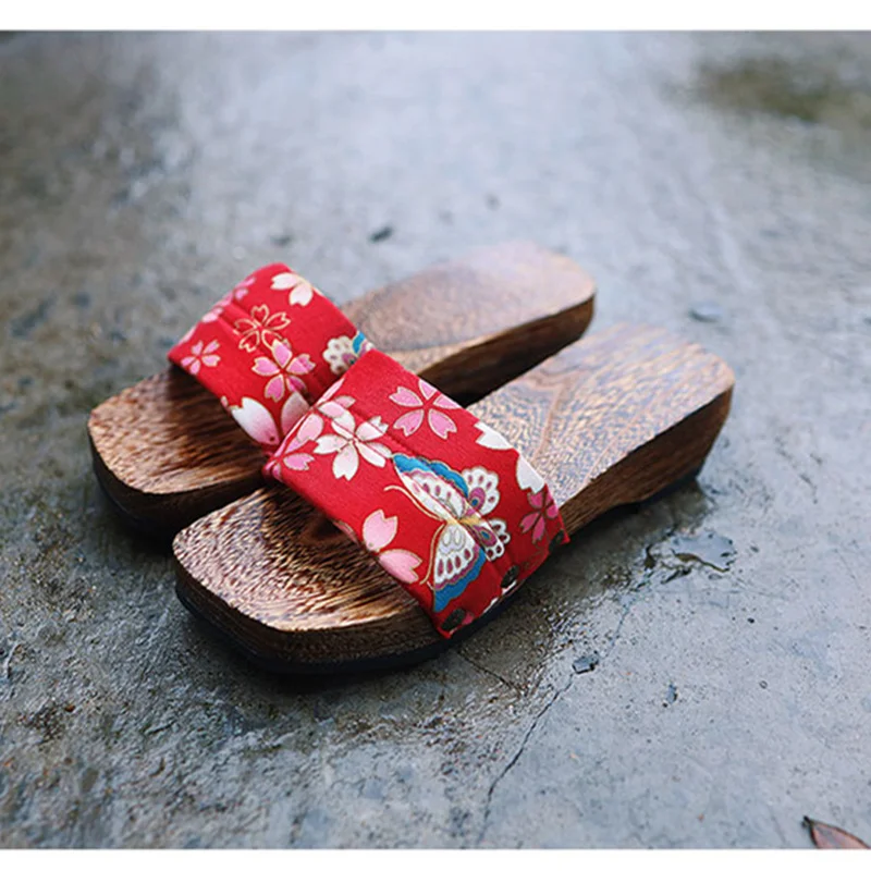 Women's Summer Wooden Slipper Japan Style Geta Mid Heel Leisure Sandals ...