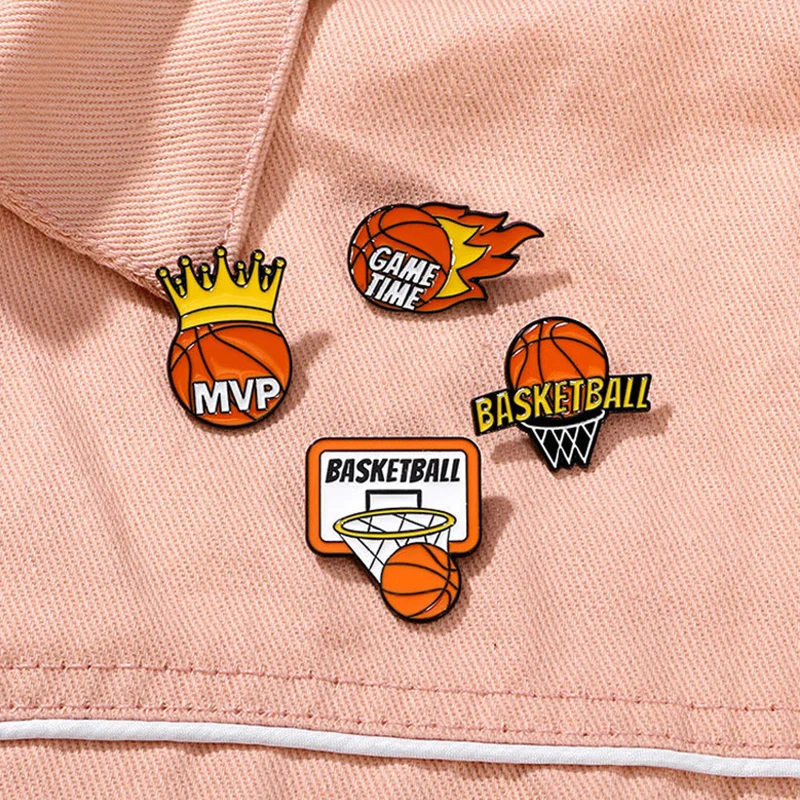 Game Time Mvp Crown Basketball Sport Metal Badge Punk Clothing Lapel ...