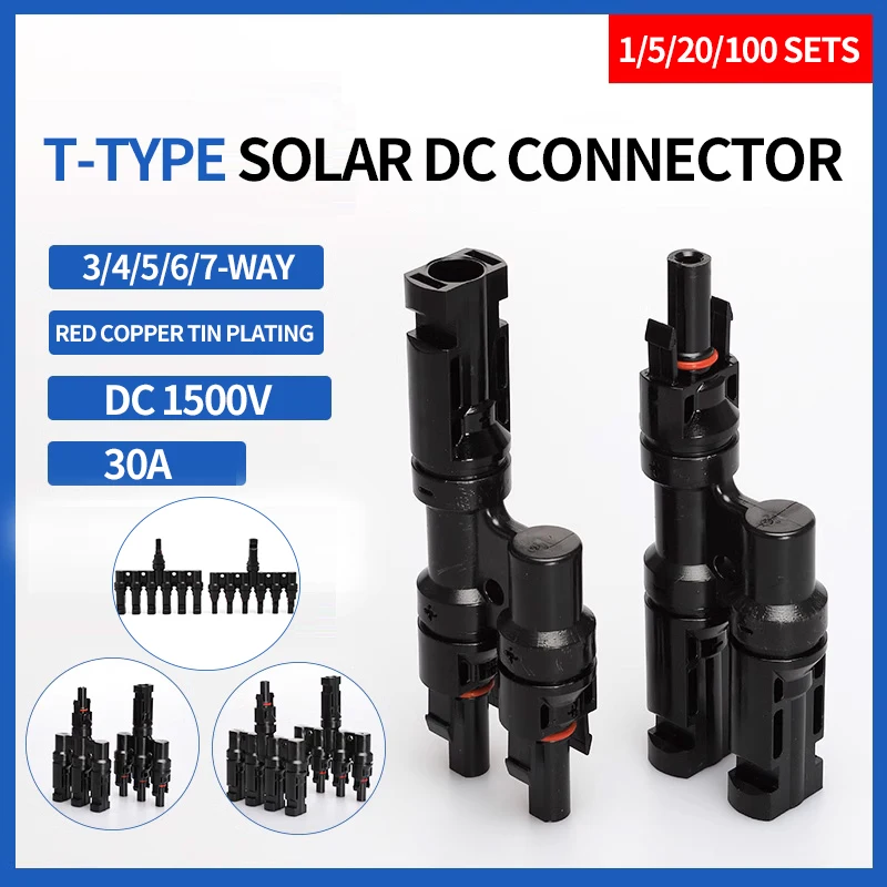 1/5/20/100 Sets Photovoltaic Connector T-Type 3-Way Solar Panel ...