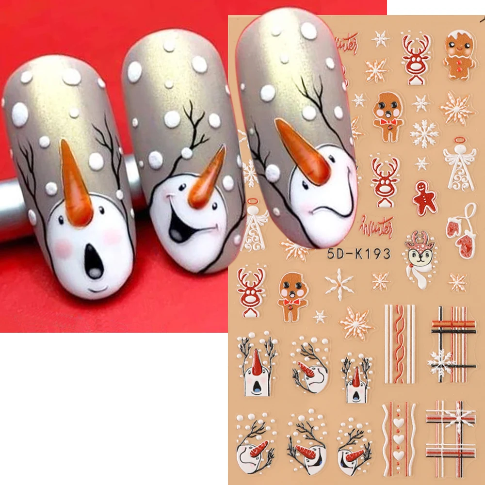 5D Christmas Nail Stickers Snowman Winter Decor Gloves Hats Bear 