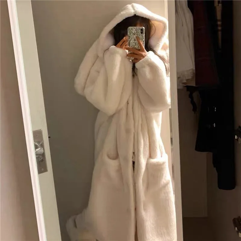 Hooded-Robes-Women-Solid-Fluffy-Comfortable-Nightgown-Sleepwear ...