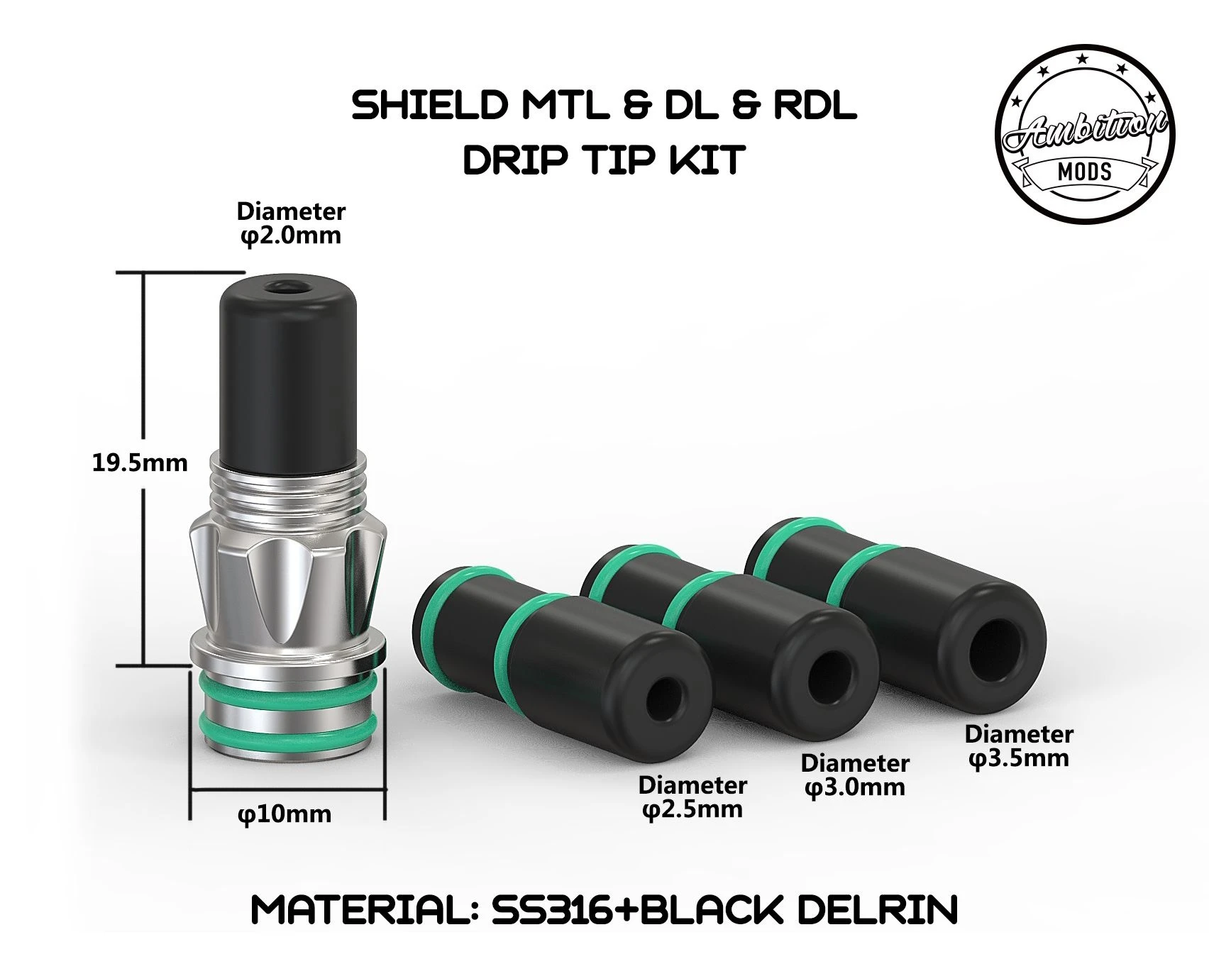YFTK DRIP TIP KIT 510 THREAD Ambition Mods SHIELD MTL&DL&RDL 3 In 1 ...
