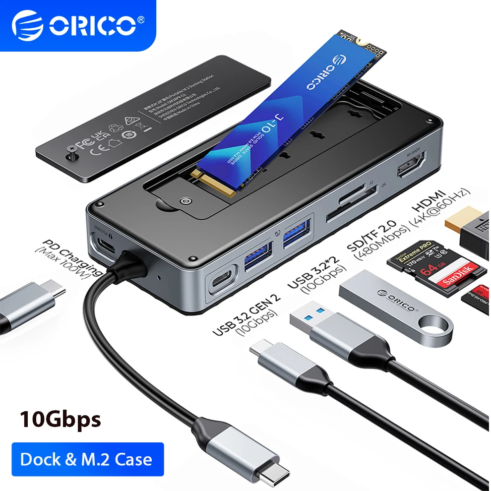ORICO-M-2-SSD-USB-C-Hub-Splitter-PD100W-Extension-Docking-Station ...