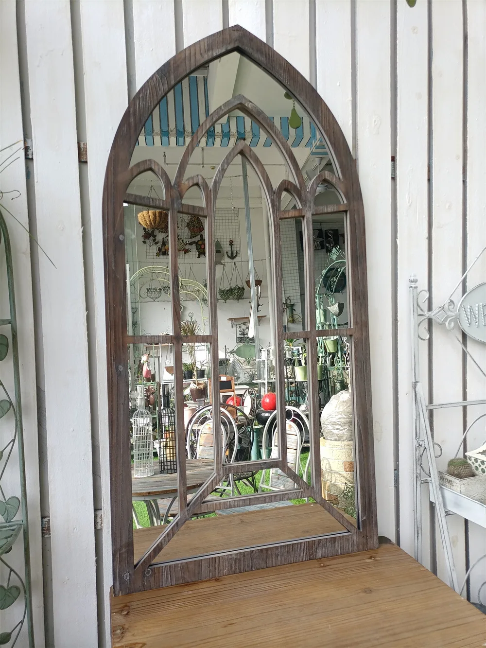 Cathedral-Style-Decorative-Mirror-Fake-Window-Vintage-Wooden-Frame ...