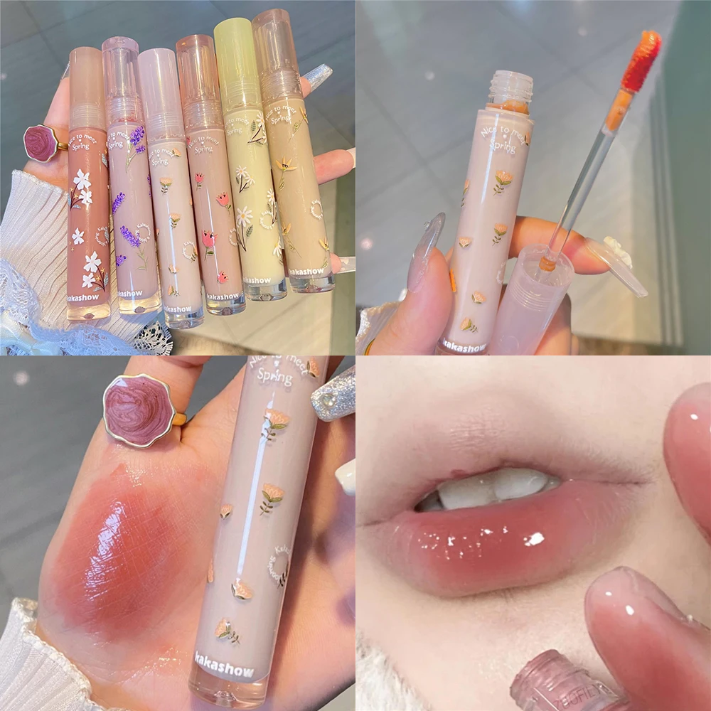 퍼스트 키스 미러 워터 립 글로스 립 글레이즈 투명 유리 립 오일 방수 리퀴드 립스틱 누드 브라운 클리어 틴트 메이크업