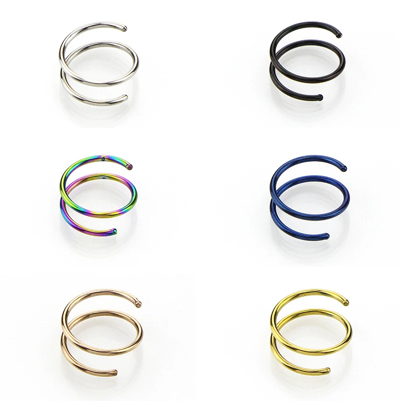 12pcs/lot Stainless Steel Double Loop Nose Ring For Woman Man Nostril ...