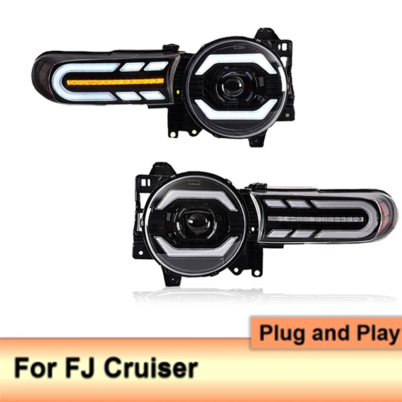 Conjunto de Faros LED DRL para Toyota FJ Cruiser, señal de giro secuencial, lente de doble haz ...