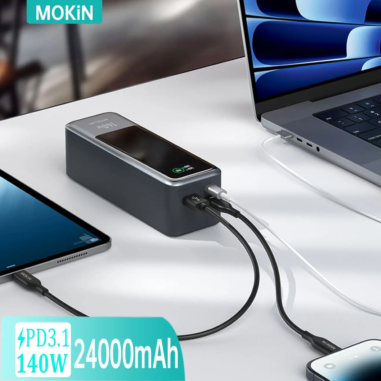 MOKiN-140W-Power-Bank-24000mAh-PD-3-1-Carregamento-r-pido-Bateria ...