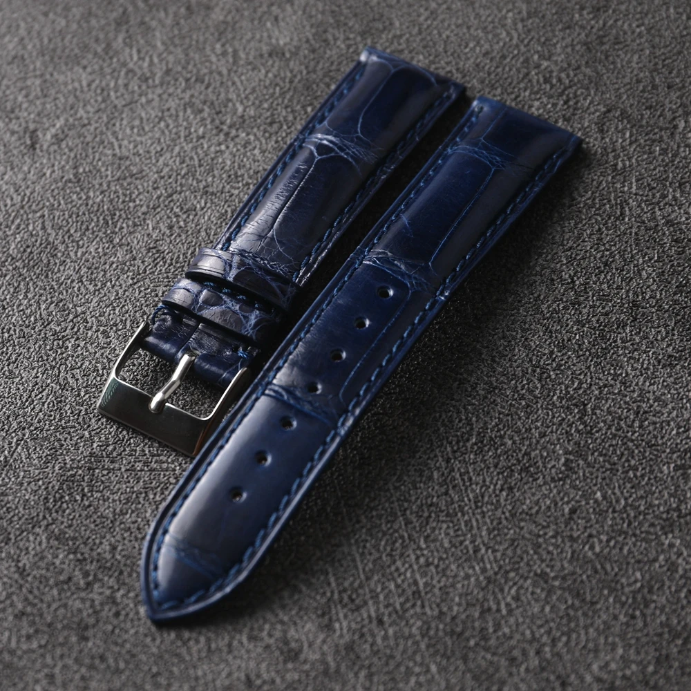 High-Gloss-Crocodile-Leather-Strap-18-20-22MM-Black-Blue-Green-Genuine ...