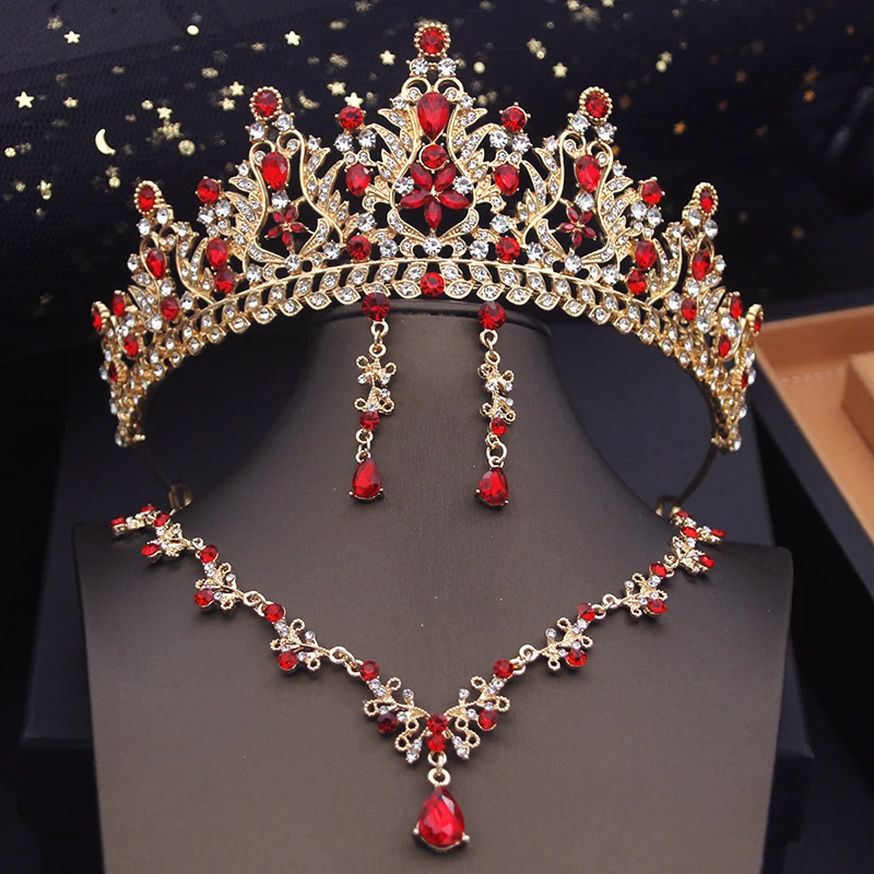 Fashion-Red-Bridal-Jewelry-Sets-for-Women-Choker-Necklace-Earrings-With ...