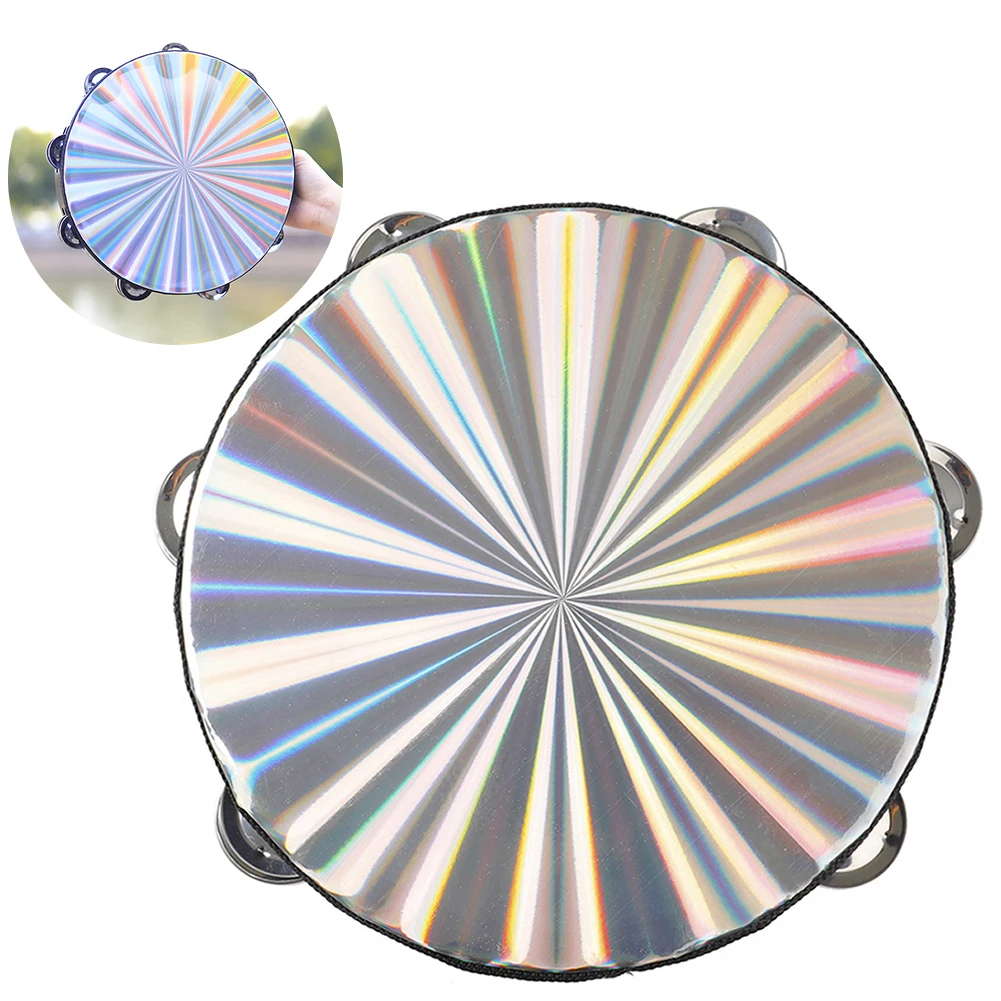 Double-Row-Jingles-Radiant-Tambourine-Reflective-Shiny-Handbell-8-Inch ...