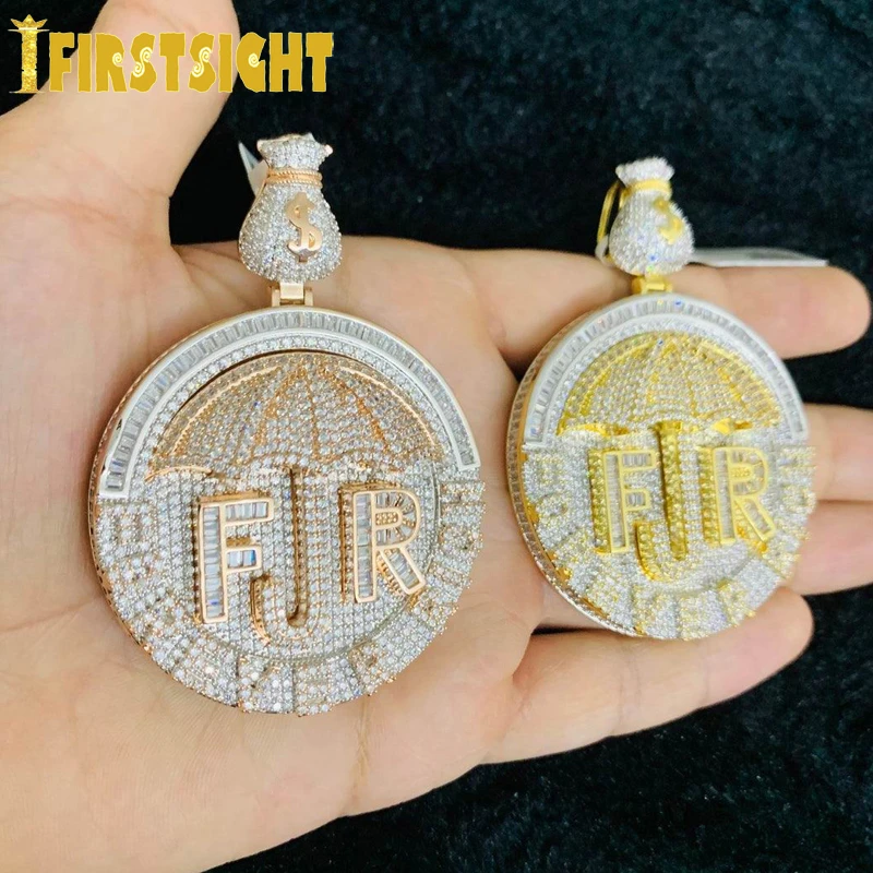 Two Tone Color Cz Letter Forever Rich Pendant Necklace Iced Out Bling ...