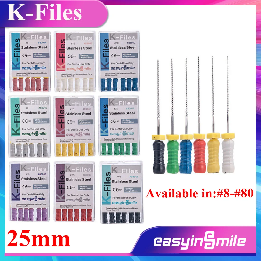 EASYINSMILE-10Packs-Dental-K-Files-Endo-Root-Canal-Hand-Use-Stainless ...