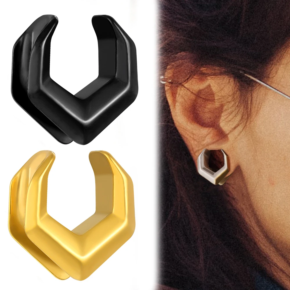 Giga 2 PCS Simple Hexagon Saddle Ear Tunnels Plugs Stainless Steel Ear ...