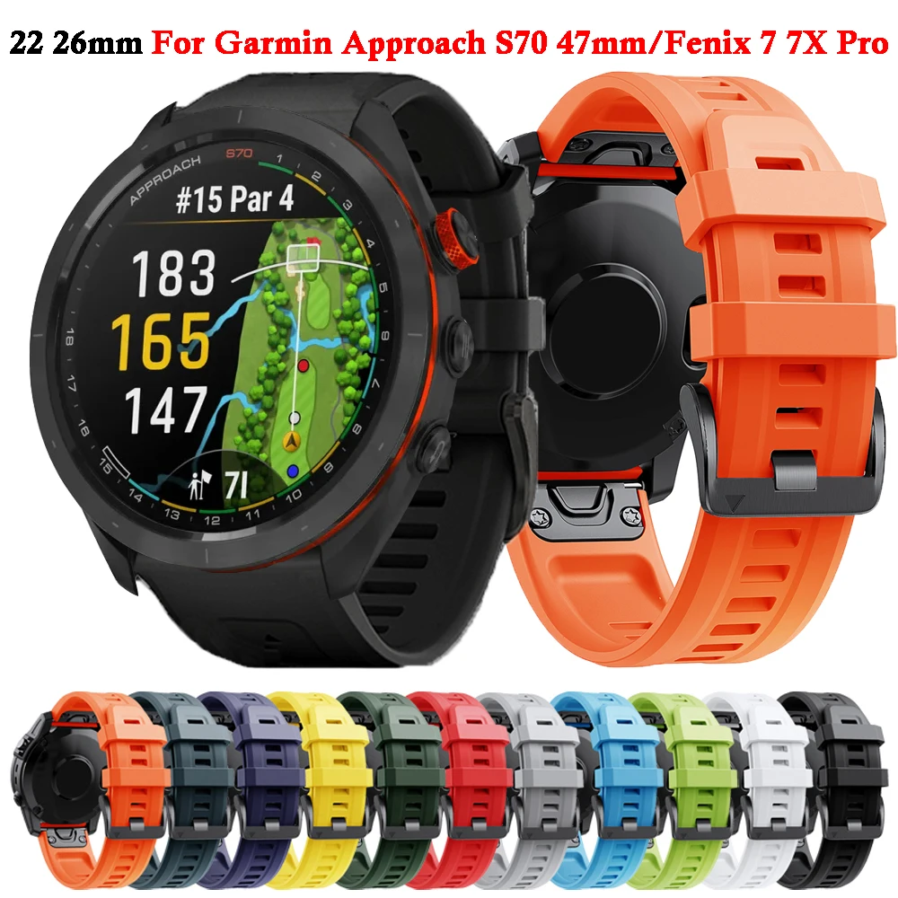 22mm-26mm-Silicone-Watch-Strap-for-Garmin-Approach-S70-47mm-Fenix-7-7X ...
