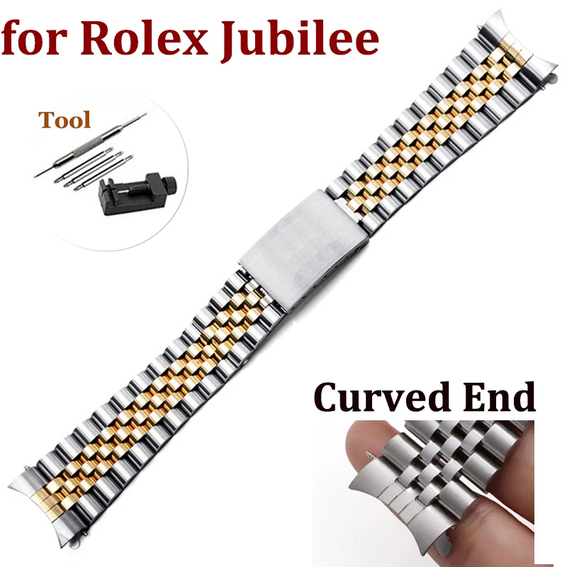 Luxury-Curved-End-Watch-Band-for-Rolex-DATEJUST-Jubilee-Stainless-Steel ...