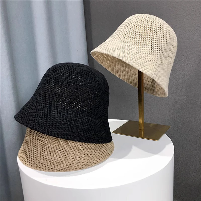Women Bucket Hat Summer Hollow Out Thin Breathable Sun Hat Female Beach ...