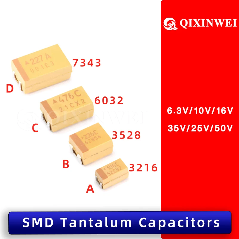 10pcs A B C D Type SMD Tantalum Capacitor 476 106 6.3V 10V 16V 25V 35V ...
