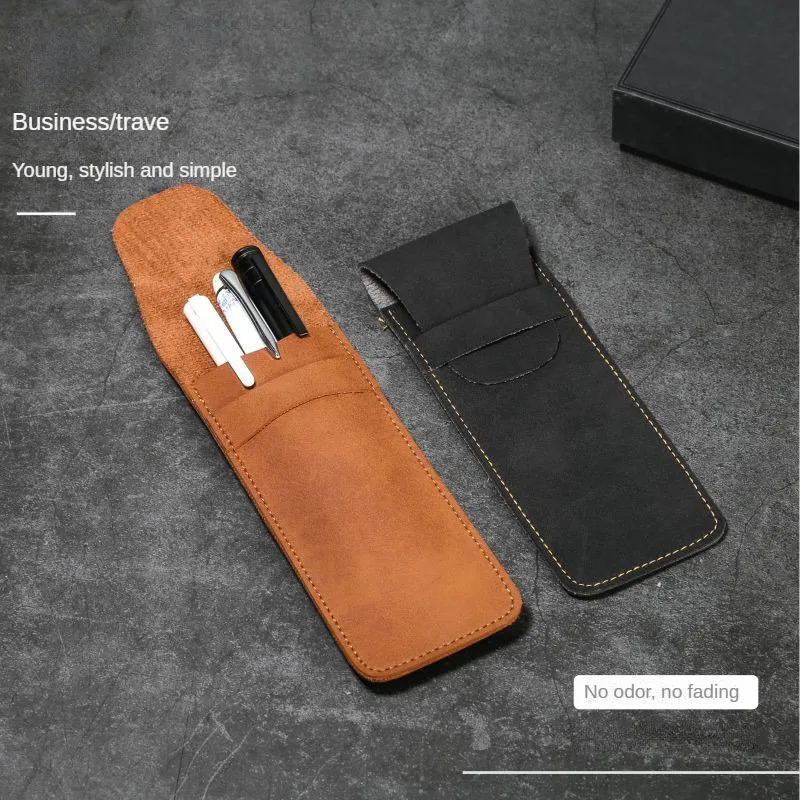 Vintage Leather Pen Case Pocket Pen Pouch Mini Stationery Organizer Bag ...