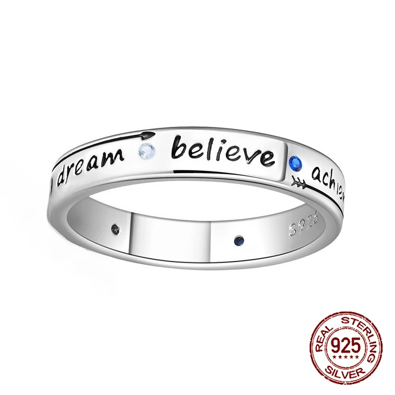 Original 925 Sterling Silver Dream Believe Achieve Rings Sparking ...