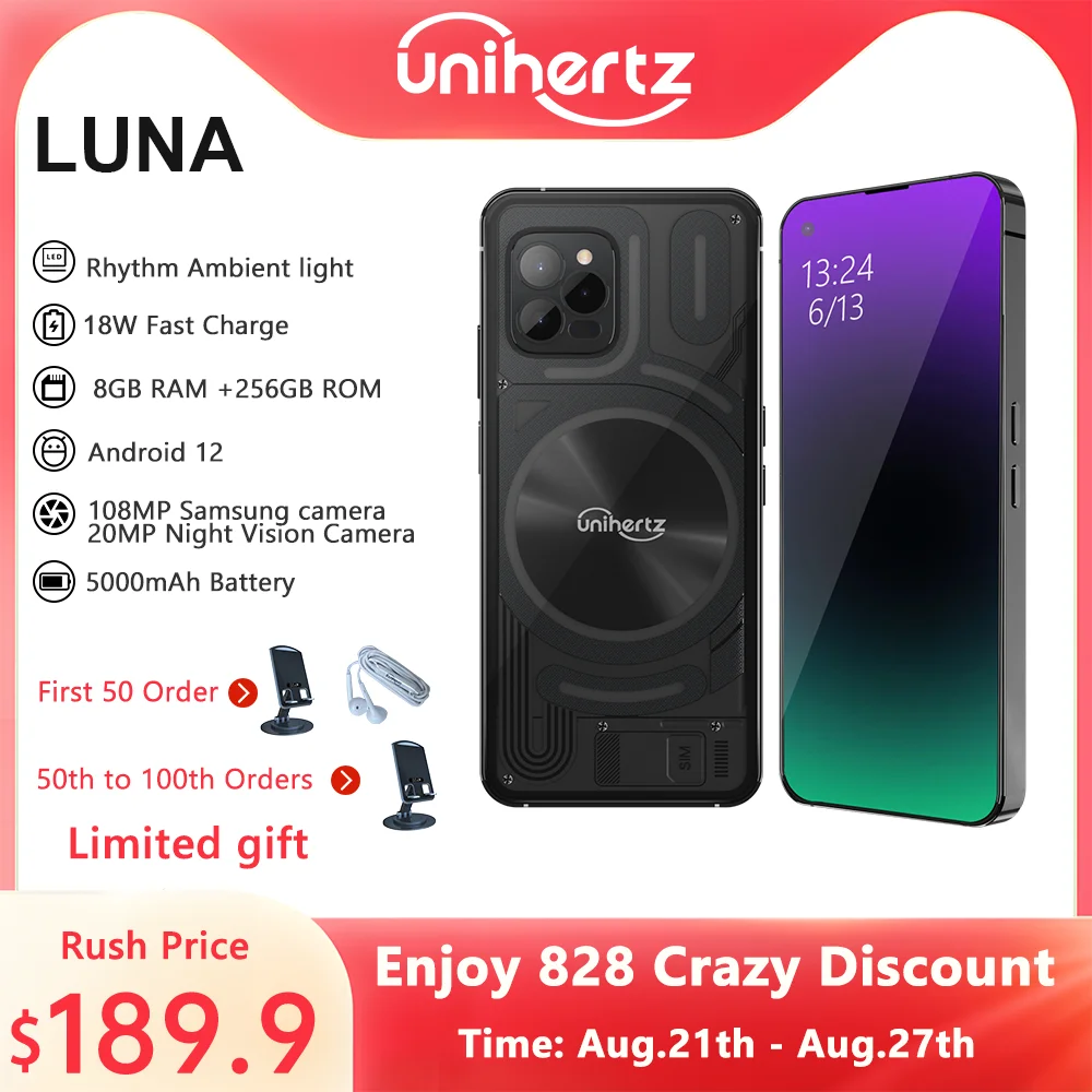 Unihertz Luna Smartphone Rhythm Ambient LED strip Music Phone 8GB RAM ...