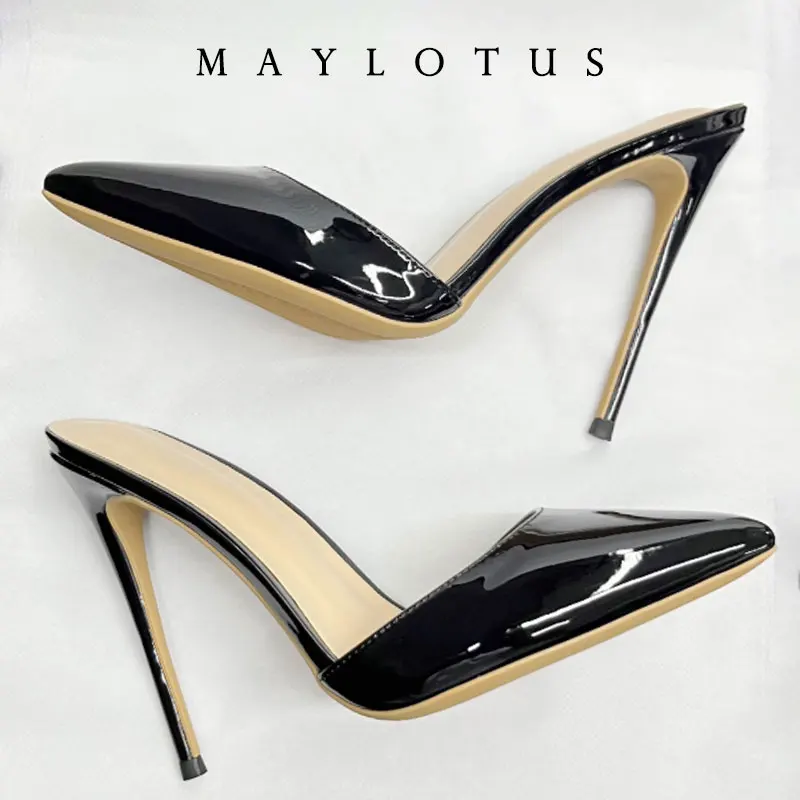 High Quliaty 8/10/12cm High Heel Mule Women Patent Leather Lady ...